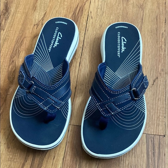 Clarks | Tops | Clarks Dark Blue Slide Sandals | Poshmark